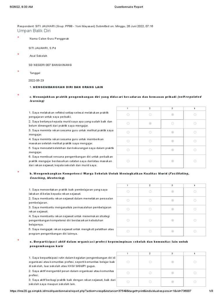 Umpan Balik Diri CGP Pi7 | PDF | Karier & Perkembangan