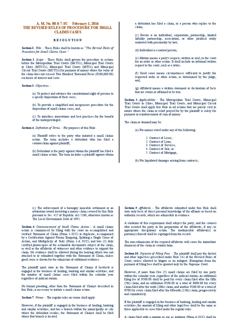 Small Claims and Summary Procedure | PDF | Lawsuit | Complaint