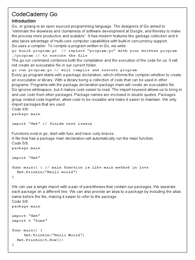 CodeCademy Go | PDF | Pointer (Computer Programming) | Data Type