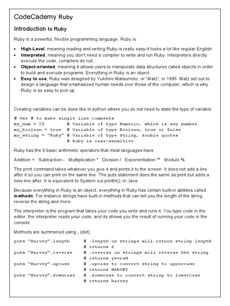 Codecademy Ruby Download Free Pdf Inheritance Object Oriented Programming Class