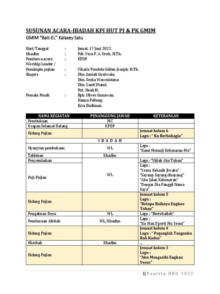 Susunan Acara Ibadah Kpi | PDF