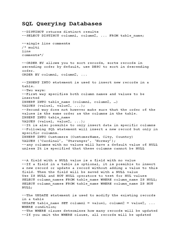 W3S SQL | PDF | Table (Database) | Databases