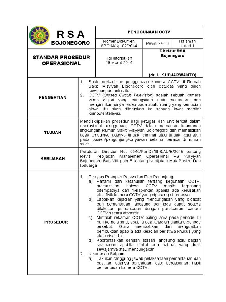 Sop CCTV Rs | PDF | Teknologi & Rekayasa