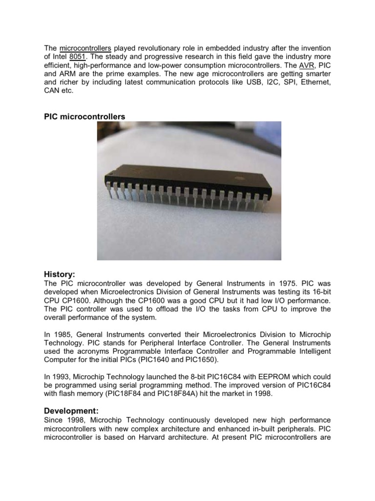 PIC Microcontrollers | PDF | Pic Microcontroller | Microcontroller