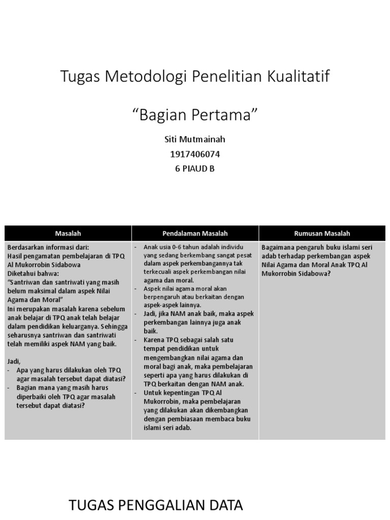 Tugas Akhir Metopen Kualitatif Pendidikan | PDF | Karier & Perkembangan ...