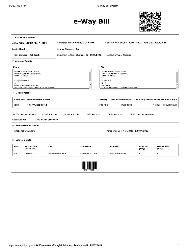Ok Generator Eway Bill | PDF