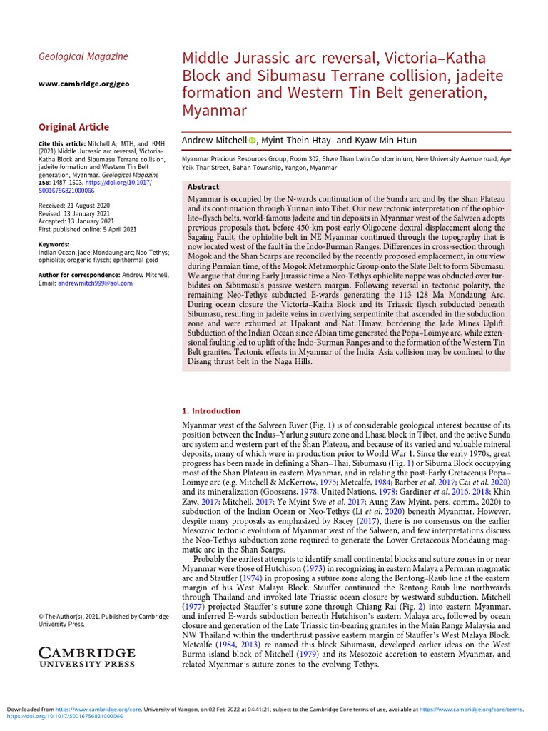 Middle Jurassic Arc Reversal Victoriakatha Block and Sibumasu Terrane ...