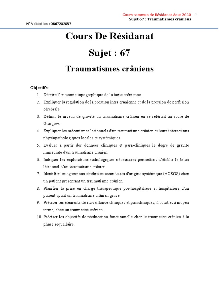 67-Traumatisme Cranien2020 | PDF | Traumatisme crânien | Anatomie humaine