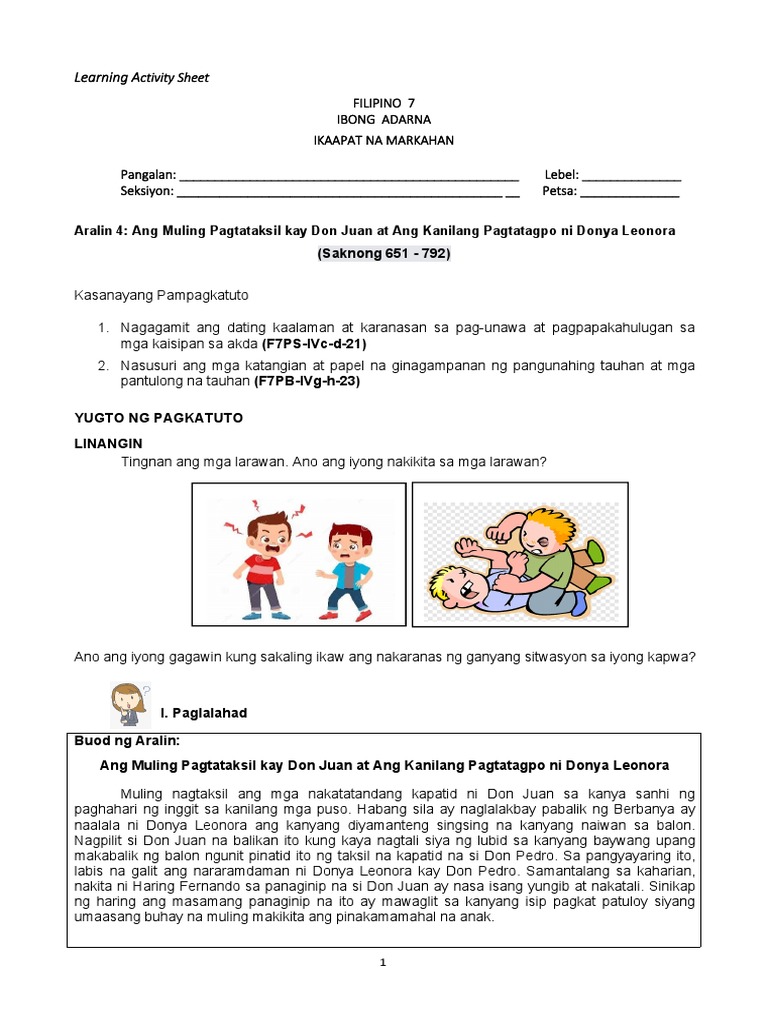 Q4 LAS 4 - Ang Muling Pagtataksil Kay Don Juan at Ang Kanilang ...