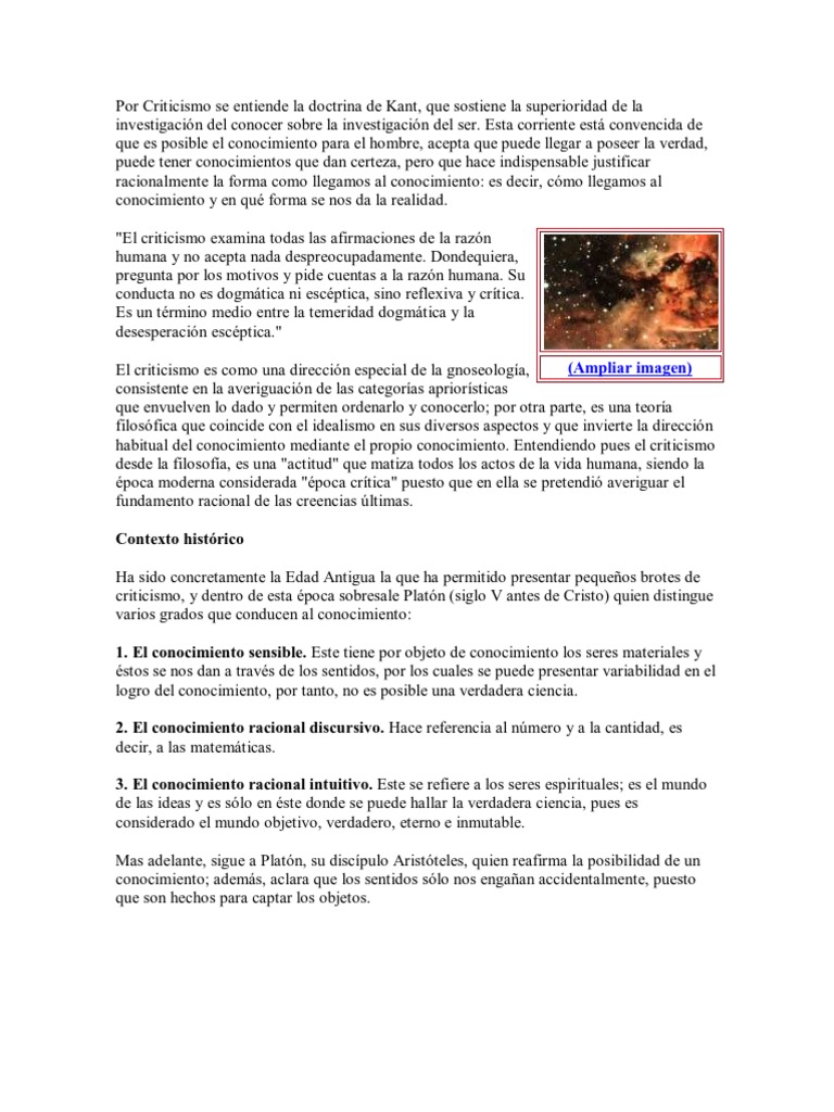 Criticismo | PDF | Immanuel Kant | Razón