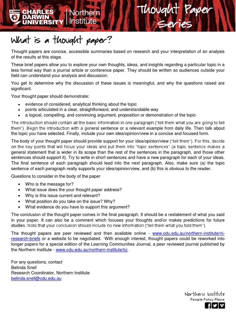 What Is A Thought Paper?: WWW - Cdu.edu - Au/northern-Institute/ni ...