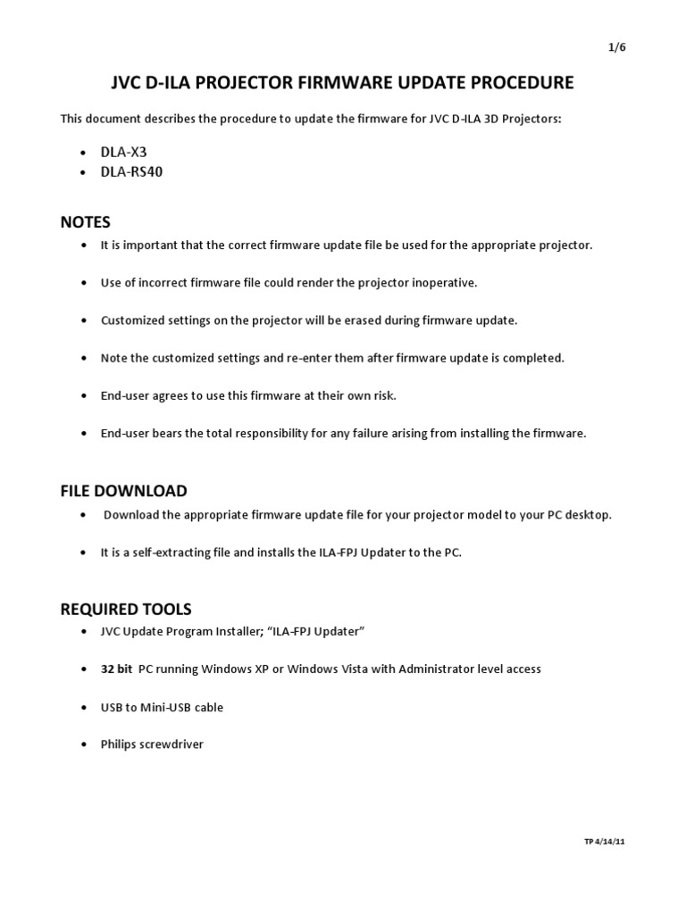 DLA-X3 JVC D-ILA Projector Firmware Update Procedure | PDF | Usb ...