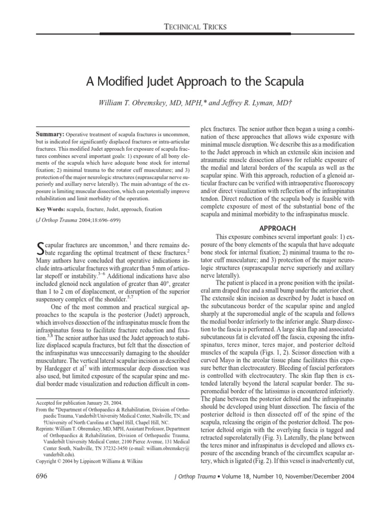 A Modified Judet Approach To The Scapula | PDF | Shoulder | Neck