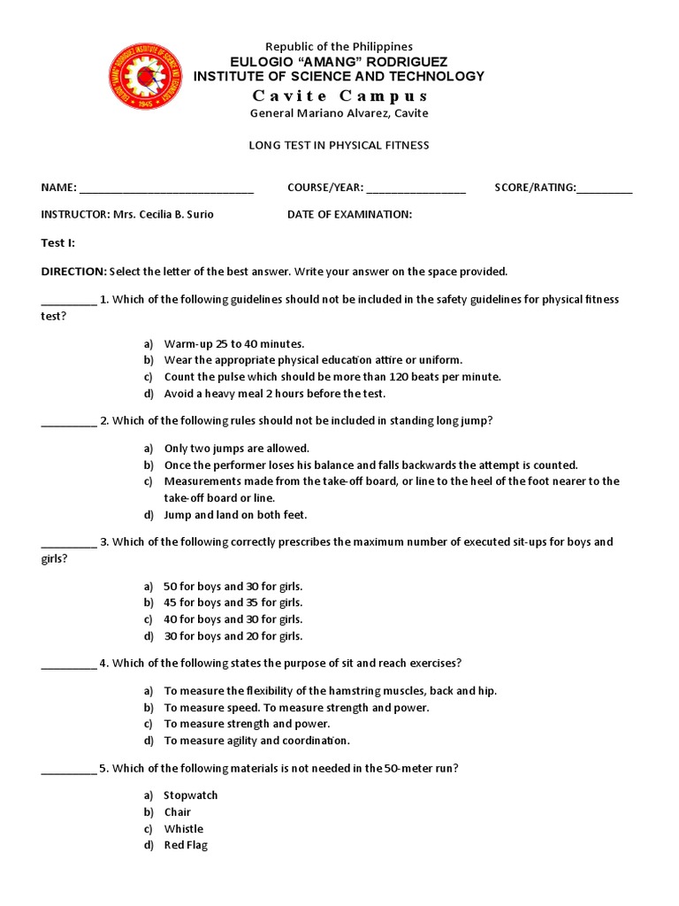 Long Test in Physical Fitness | PDF | Scoliosis | Dance Science
