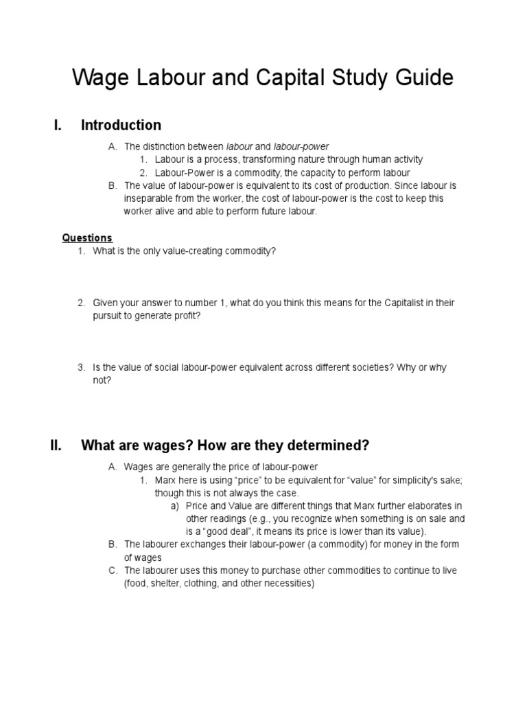 Wage Labour & Capital: Key Concepts | PDF | Commodity | Capitalism