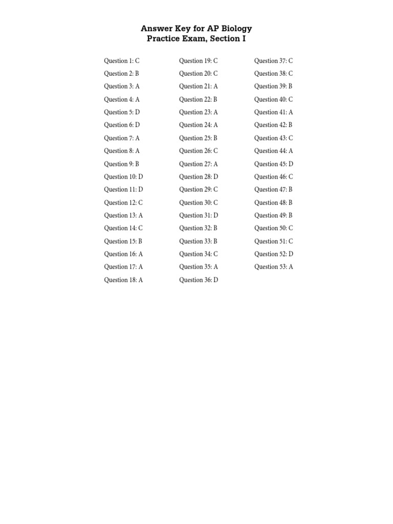 Answer Key For AP Biology Practice Exam, Section I | PDF | Plasmodium ...