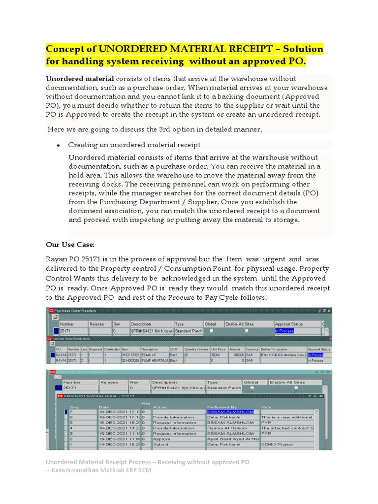 Unordered Material Receipts Process-Receiving Without Approved PO | PDF ...