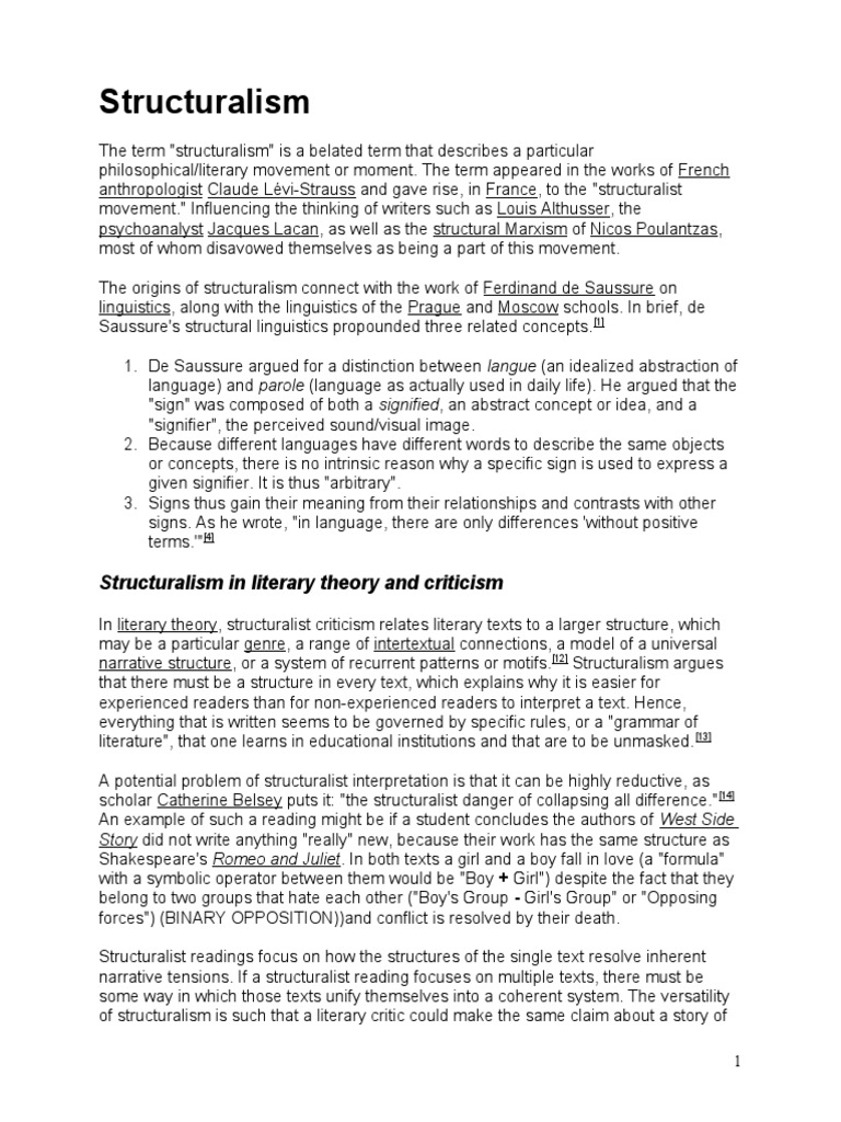 Structuralism: Structuralism in Literary Theory and Criticism | PDF | Philosophical Movements ...