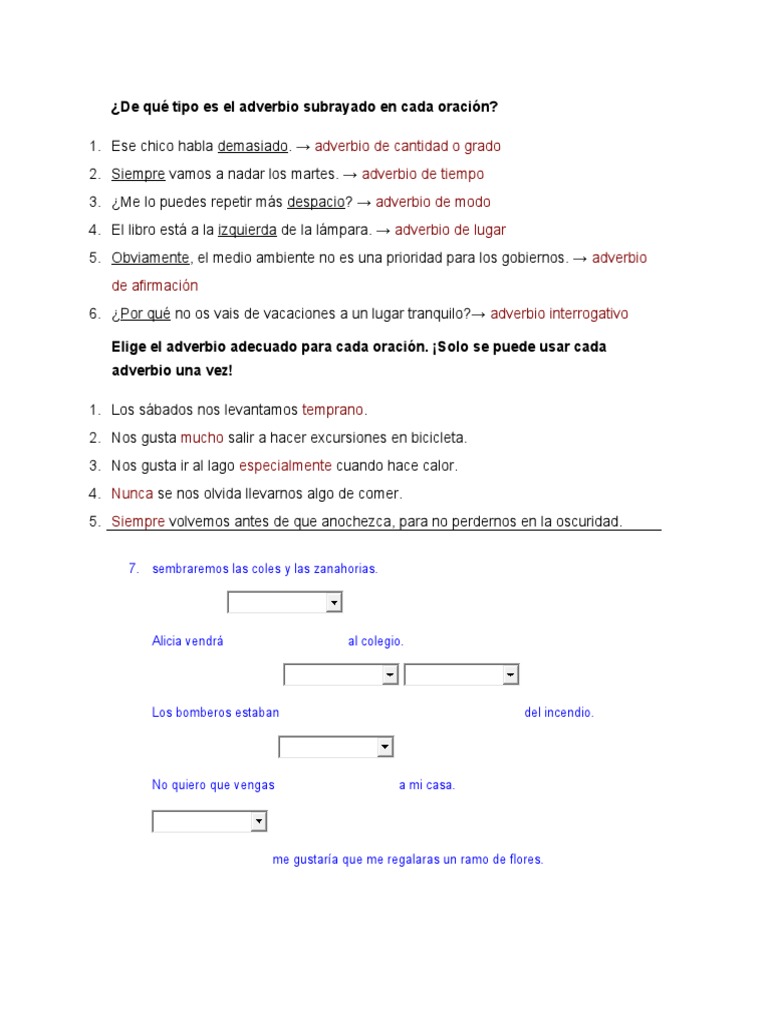 Ejercicios de Adverbio | PDF | Adverbio | Lingüística