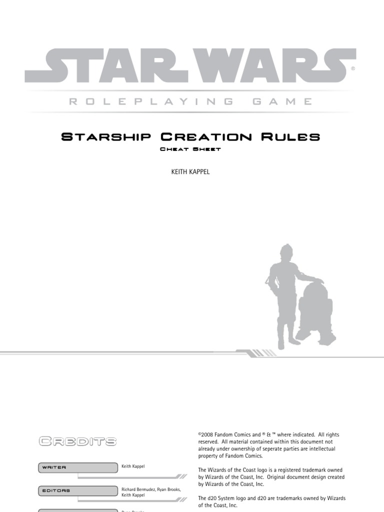 Starship Creation Rules Cheat Sheet | PDF | Artillery | D20 System