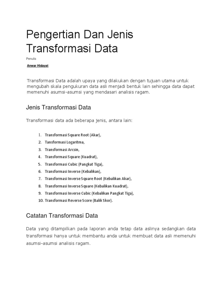 Pengertian dan Jenis Transformasi Data | PDF