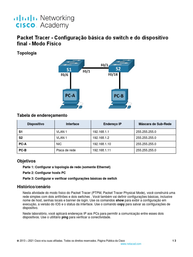 2.9.2 Packet Tracer - Basic Switch and End Device Configuration - Physical Mode - PT BR | PDF ...
