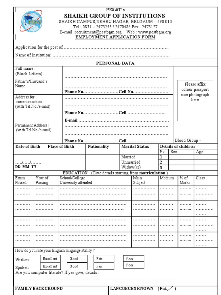 Employment Application Form | PDF | Business