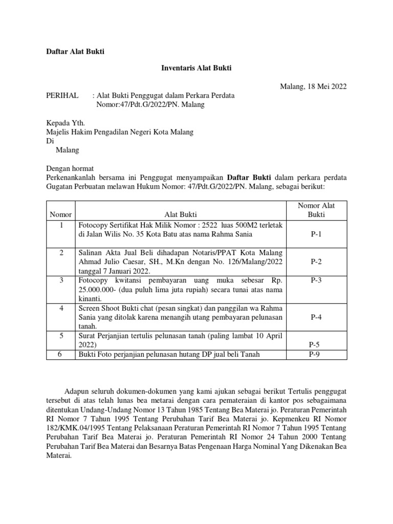 Inventaris Alat Bukti Dan Alat Bukti | PDF