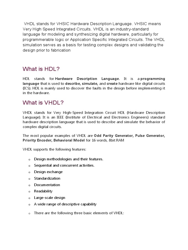 Vhdl Stands For Vhsic Hardware Description Language Pdf Hardware Description Language Vhdl 