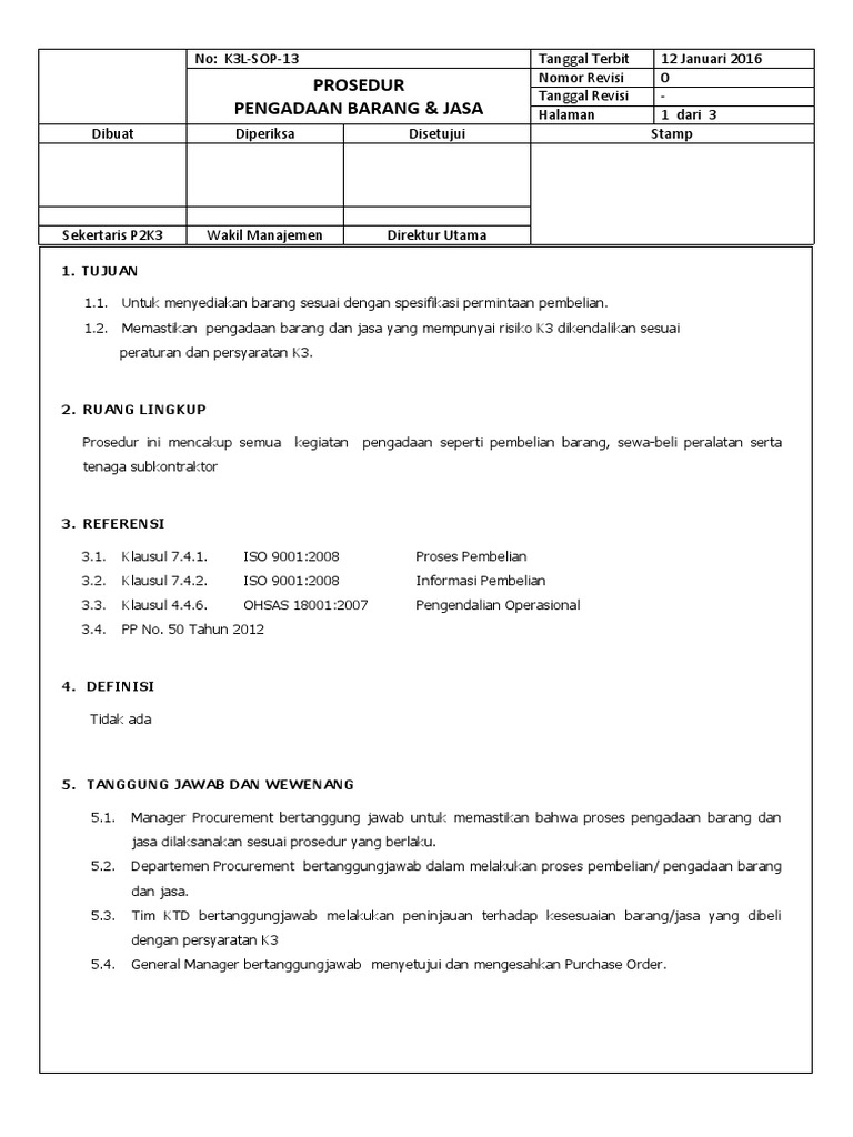 K3L-SOP-13 Pengadaan Barang & Jasa | PDF | Teknologi & Rekayasa