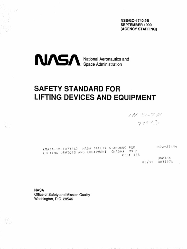 Safety Standard FOR Lifting Devices and Equipment: National Aeronautics ...