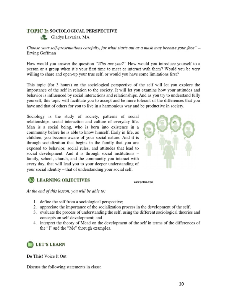 Topic 2 Sociological Perspective | PDF | Socialization | Self Topic 2 Sociological Perspective | PDF | Socialization | Self