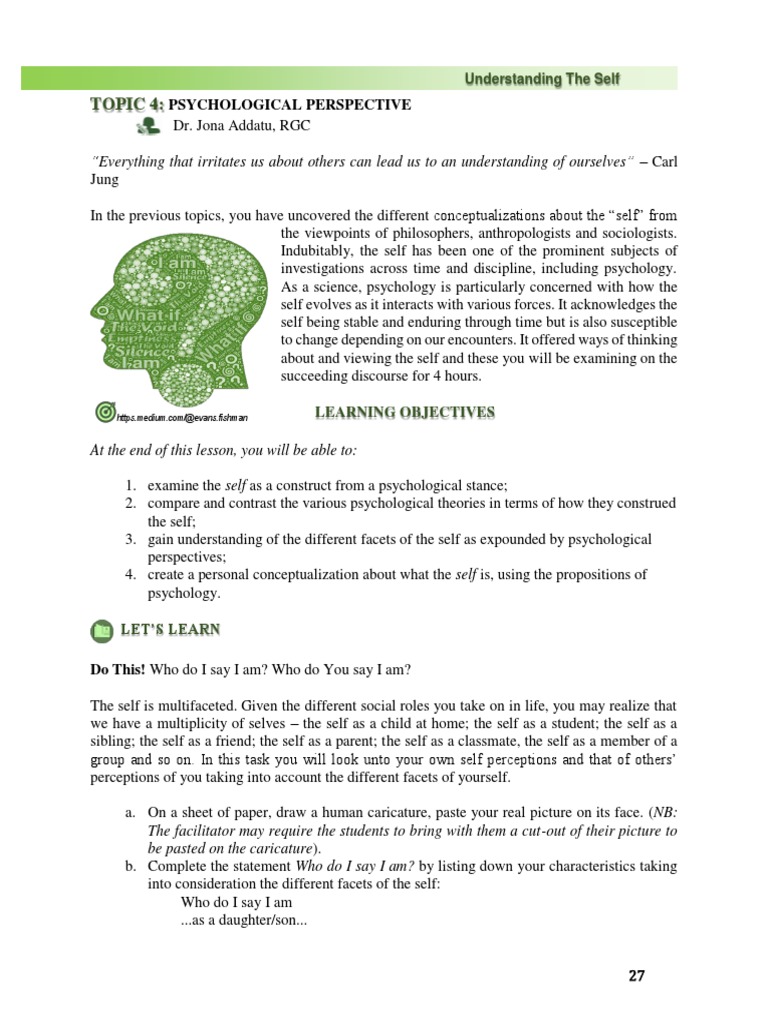 Topic 4 Psychological Perspective | PDF | Self | Psychology