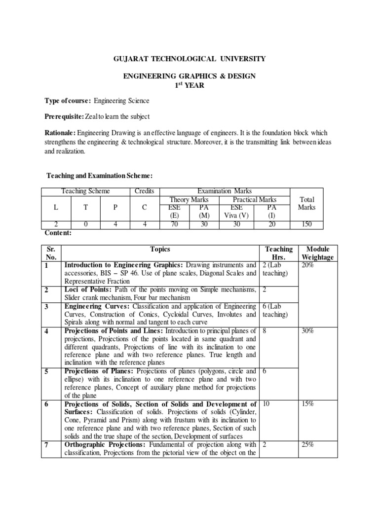 Engineering Graphics & Design Syllabus | PDF | Geometry