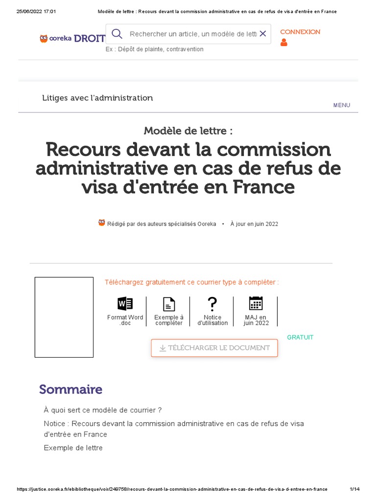 Recours pour refus de visa en France | PDF | Visa (Document ...