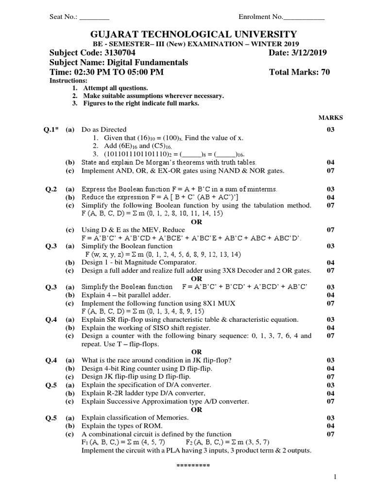 Digital Fundamentals Exam - Winter 2019 | PDF | Computer Architecture ...