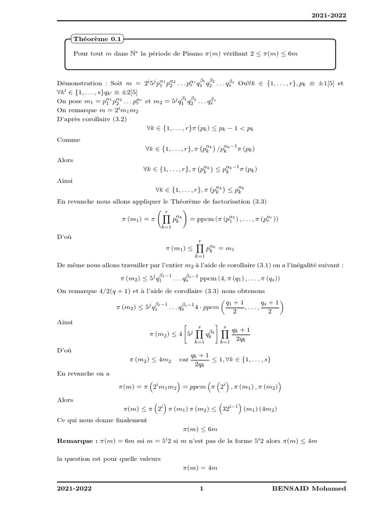 La Périod de Pisano | PDF | Mathématiques discrètes | Théorie des nombres