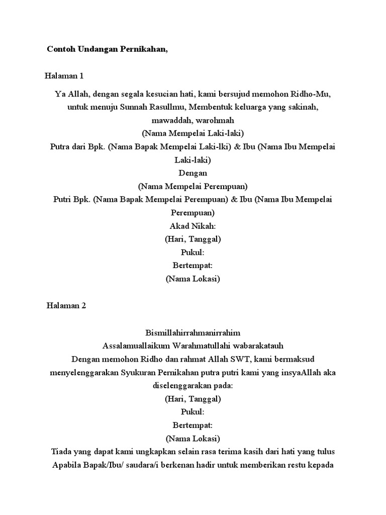 Contoh Undangan Pernikahan | PDF
