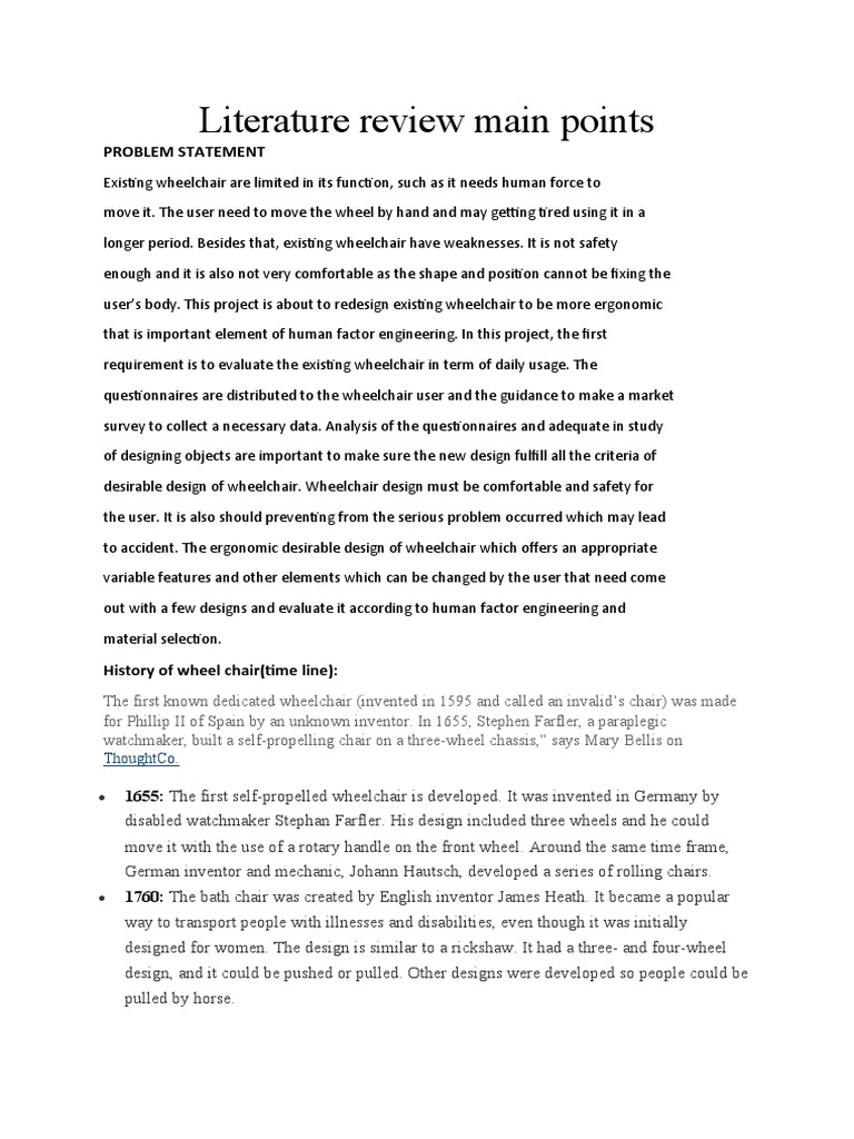 Literature Review Main Points | Download Free PDF | Wheelchair | Design