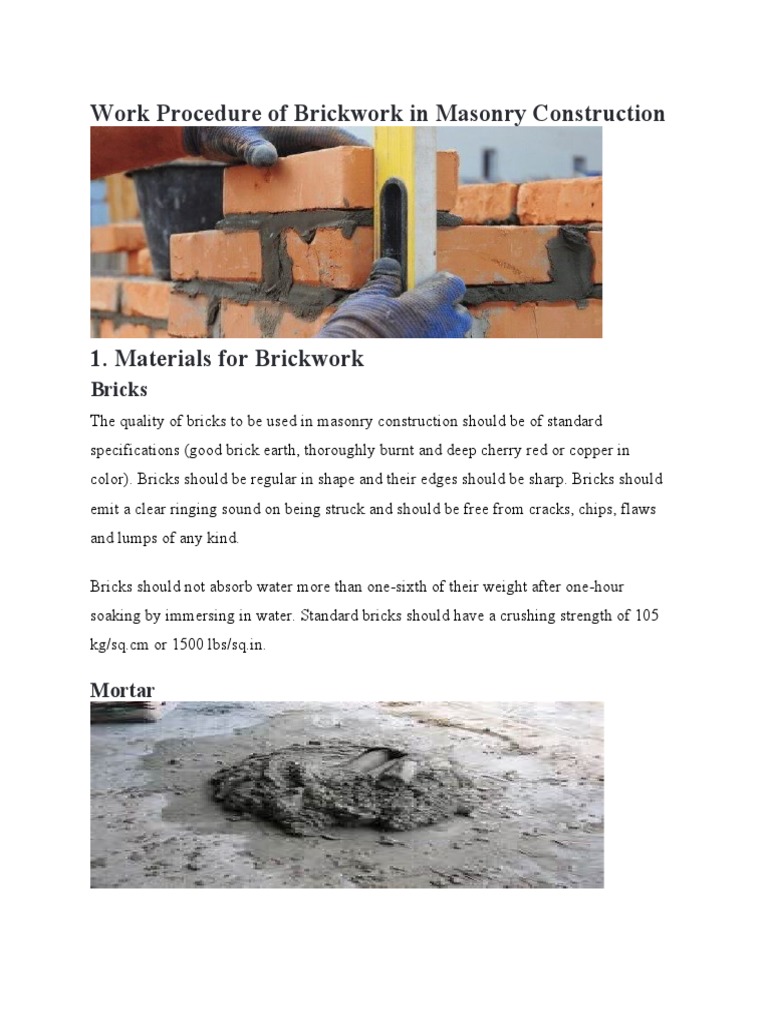 Brickwork Masonry Construction Guide | PDF | Mortar (Masonry) | Brick