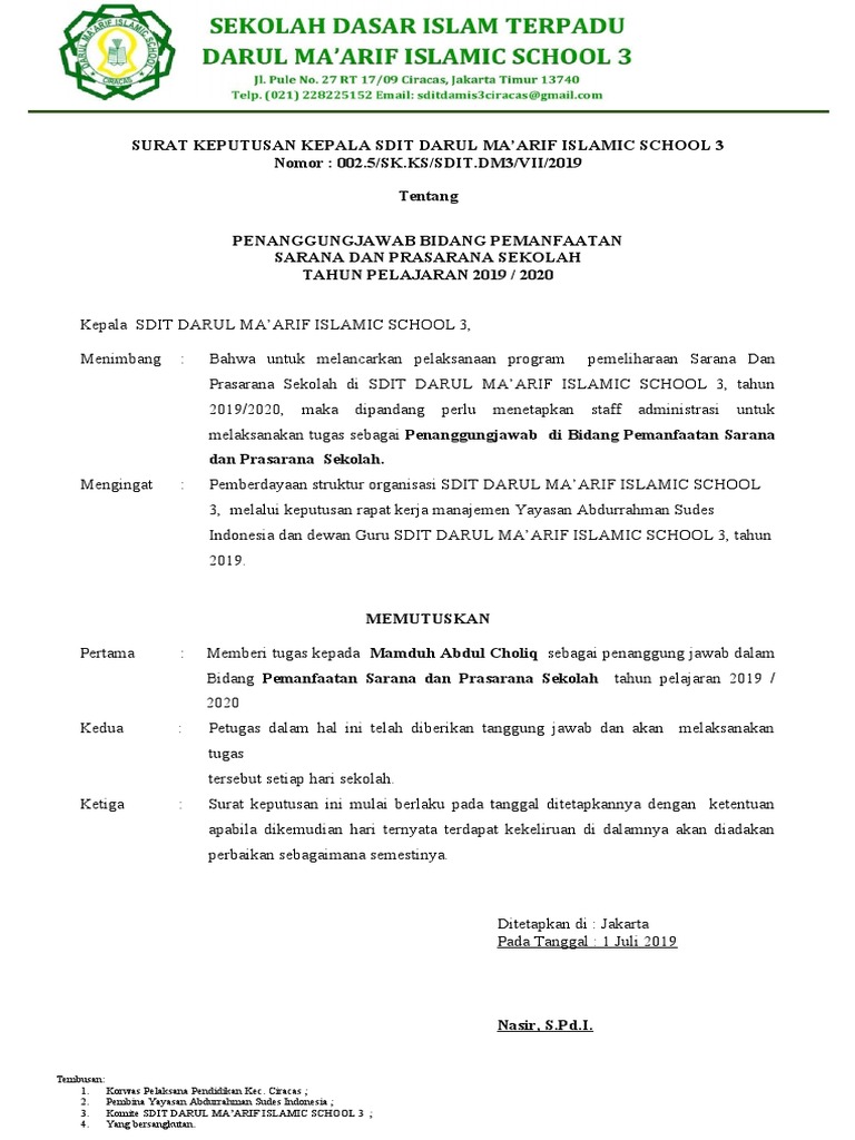 SK Penanggung Jawab Sarpras Sekolah | PDF