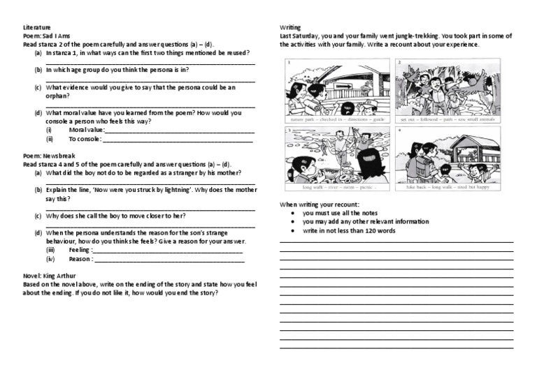 Form 1 Literature Exercises 2017 | PDF | Reason