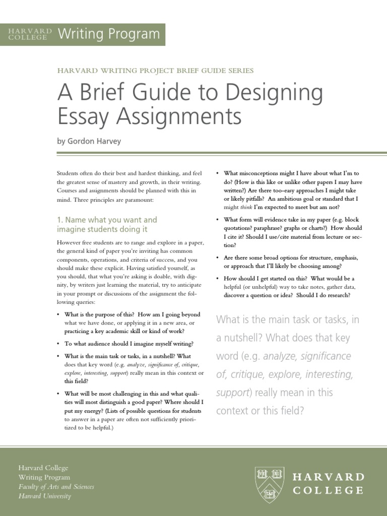 A Brief Guide To Designing Essay Assignments: Writing Program | PDF ...