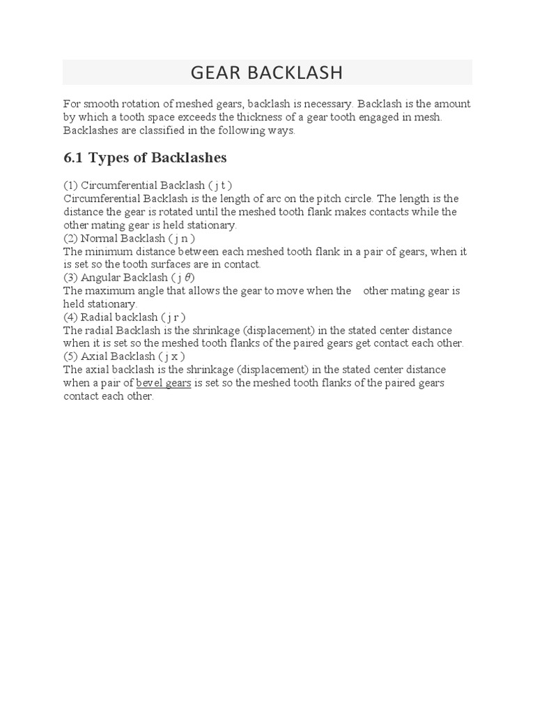 Gear Backlash: 6.1 Types of Backlashes | PDF | Gear | Mechanical ...