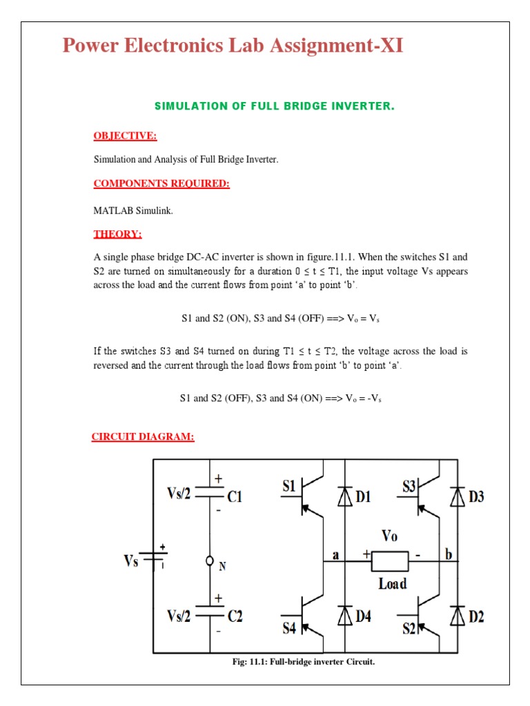 Power Electronics Lab Assignment-XI: Simulation of Full Bridge Inverter ...