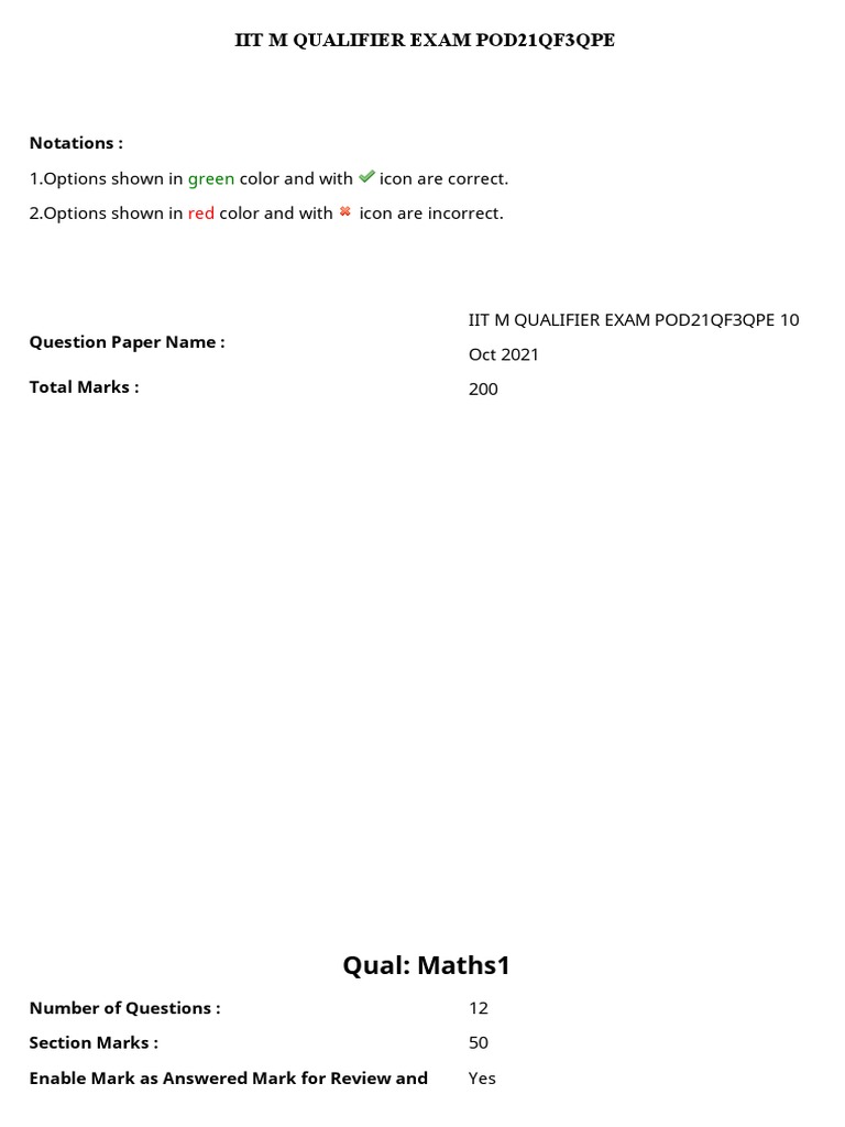 Iit M Qualifier Exam Pod21qf3qpe-Qualifier | PDF | Multiple Choice ...