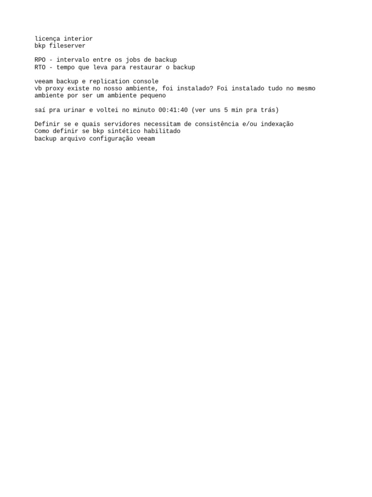 Definições de RPO e RTO no Veeam | PDF