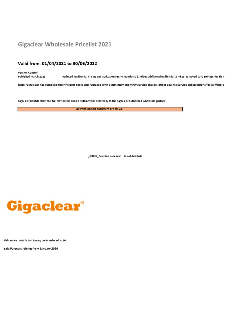 Gigaclear Wholesale Pricing 2021 | PDF | Electrical Connector | Optical ...