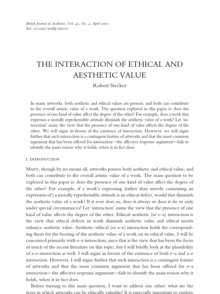 The Interaction of Ethical and Aesthetic Value: Robert Stecker | PDF ...