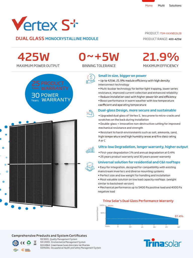 Trina Vertex S Plus Datasheet | PDF | Solar Panel | Photovoltaics